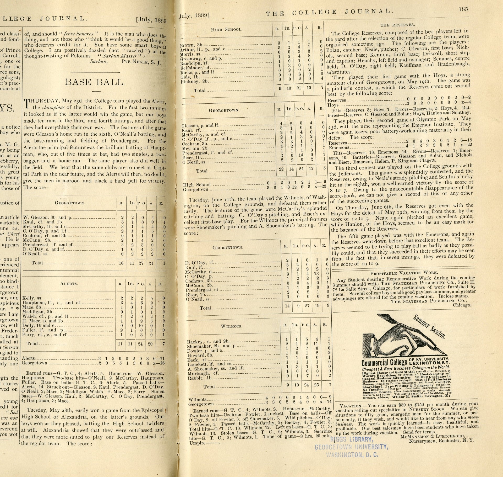 Baseball at Georgetown: Selections from the University Archives ...